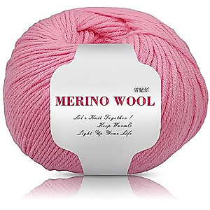 1 PCS 50g 100% Merino Wool Yarn, 6-Ply Warm and Soft Yarn for Hand Knitting and Crocheting, 140 Yards Yarn for Hand DIY Clothes, Scarves, Hats(Pink)