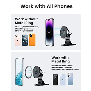 Ciencimy Compatible with Magsafe Car Mount, Magnetic Dashboard Car Mount Fit for MagSafe Case iPhone 14 13 12 Pro Max Mini Plus, 360° Adjustable, Strongest Magnet Magnetic Car Mount for All Phone