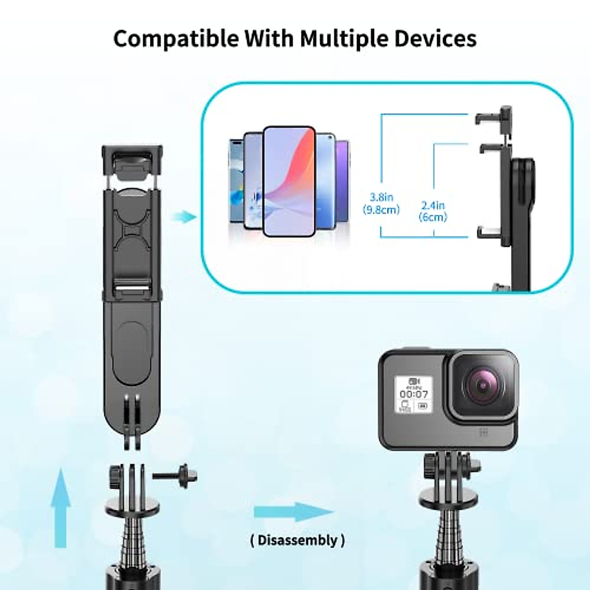 Stable Selfie Stick Tripod with Fill Light, 44 Inch Extendable Selfie Stick with Wireless Remote and Tripod Stand 360 Rotation for iPhone 13/12/11 Pro/XS Max/XS/XR/X/8/7, Samsung and Smartphone