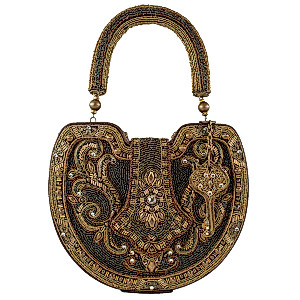 Mary Frances Lock it Up Beaded Padlock Top Handle Handbag with Key Charm, Gold