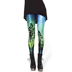 QZUnique Women's Green Tree Sky Printed Footless Elastic Sexy Tights Leggings,Green Tree,One Size