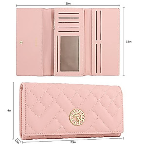 Titosha Valentines Day Gifts Womens Wallets With Large Capacity Rfid Blocking Medium Wallets For Women Trifold Wallet Ladies Purse PU Leather Pink Wallet