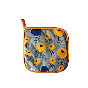 abteata Oven Mitts and Pot Holders Set, 100% Cotton Printing Heat Resistant Oven Gloves Set, Non Slip Pot Mats, Baking Gift for Kitchen Cooking, Yellow Flowers Grey, S7