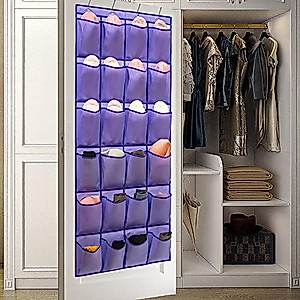 ANIZER Over The Door Hanging Shoe Organizer Shoe Rack Hanger 24 Large Fabric Pockets Holder with 4 Sturdy Hooks (PURPLE)