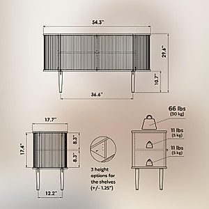 WERMO 55'' Sideboard Storage Cabinet with Doors and Shelves - Credenza Storage Cabinet for Office, Bedroom Storage Cabinet, Hallway Storage Cabinet, Console Storage Cabinet (Walnut)