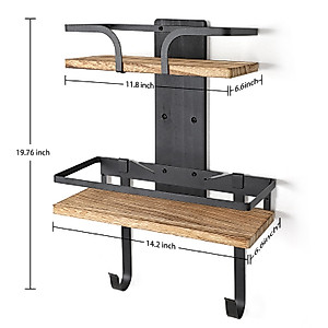 VINAEMO Ironing Board Hanger Wall Mount, 2-Layer Iron and Ironing Board Holder, Laundry Room Shelves Solid Wood with Removable Hooks Home Organization and Storage
