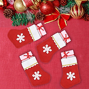 Jmkcoz 20 Pack Christmas Mini Stockings Sock Decoration Snowflake Tableware Holders, Red Felt Knife Spoon Fork Bag Candy Pouch Bag Plush Cuff Socking for Xmas Party Tree Dinner Table Home Ornaments