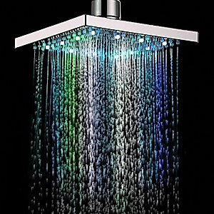 eoocvt 8 inch Square 7 Colors Automatic Changing LED Shower Head Bathroom Showerheads Sprinkler