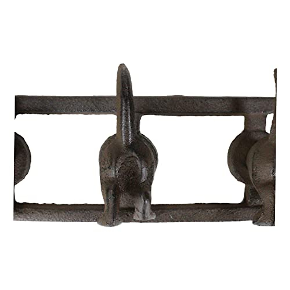 Ebros Cast Iron Whimsical Rustic Wagging Puppy Dog Tails 4 Pegs Quad Wall Hooks 13.75" Wide Hanger Dogs Themed Wall Mount Leash Coat Hat Keys Hook Decor Hanging Sculpture Plaque