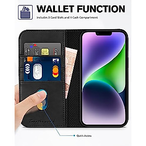 TUCCH Case Wallet for iPhone 14 6.1", [3 Card Holder] Slots Folio PU Leather Cover, [RFID Blocking] Stand Flip Case with [TPU Shockproof Interior Case] Compatible with iPhone 14 2022, Classic Black
