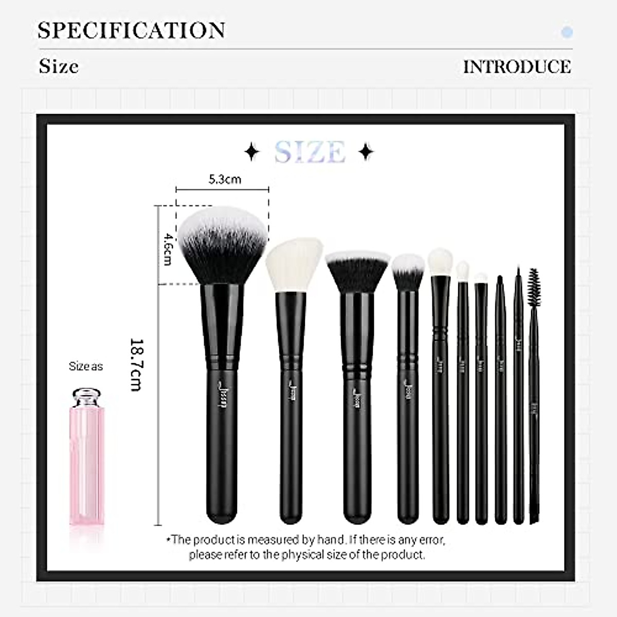 Jessup Makeup Brush Set 10pcs Black Make up Brushes Set Professional with Natural Synthetic Hair for Foundation Blending Blush Concealer Eyeshadow Eyebrow Eyeliner, T323