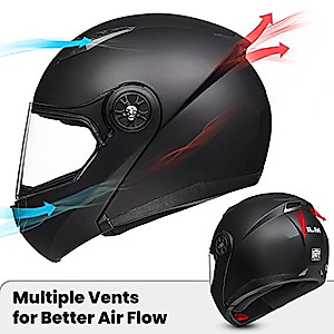 ILM Flip Up Full Face Modular Motorcycle Helmet for Adults Men Women Cascos para Motos Street Bike Motocross Helmet DOT 115(Matte Black,Medium)