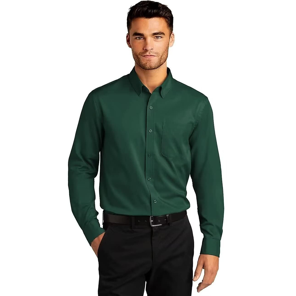 HUUTOE Dark Green Mens Beach Dress Shirts Button Down Long Sleeve Formal Dress Shirts for Men 3XL 2024 Saint Patricks Day Shirts Men