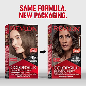 Revlon Permanent Hair Color, Permanent Brown Hair Dye, Colorsilk with 100% Gray Coverage, Ammonia-Free, Keratin and Amino Acids, Brown Shades (Pack of 3)