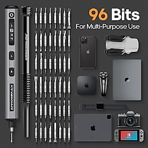 AM ARROWMAX Electric Screwdriver, 102 in 1 Precision Screwdriver w/ 96 Magnetic Bits, 4 Torque Modes, Red Dot, IF Winning Design, Rechargeable Cordless Screwdriver for Phone, Laptop (SES PLUS) Grey