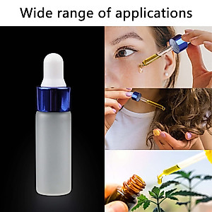 Kesell 50 Pack Dropper Bottles 5ml Frosted Glass Sample Bottles Refillable Essential Oil Dropper Bottle Perfume Cosmetic Liquid Sample Bottle with 3 Funnels, Blue Cap