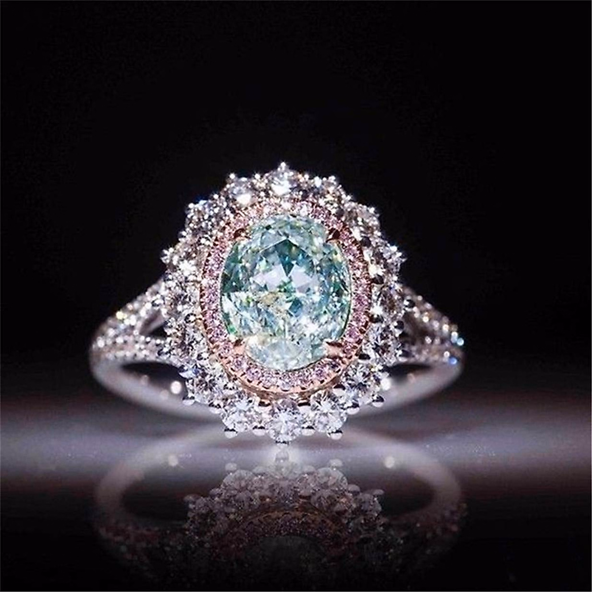 LALANG Green Zircon Pink Crystal Women Finger Ring Colorful Casual Joint Ring Accessories(Size 6)