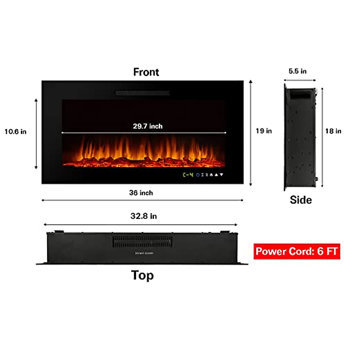 Hykolity 36 inch Electric Fireplace Inserts, 750/1500W Recessed and Wall Mounted Electric Fireplace, Electric Wall Fireplace Heater with Remote Timer, Touch Screen, Log/Crystal Hearth Options