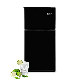 KRIB BLING Mini Fridge With Freezer,3.5 Cu. Ft Compact Refrigerator With 2 Doors,7- Level Adjustable Thermostat, Removable Glass Shelves For Bedroom, Office, Kitchen, Apartment, Dorm, Black