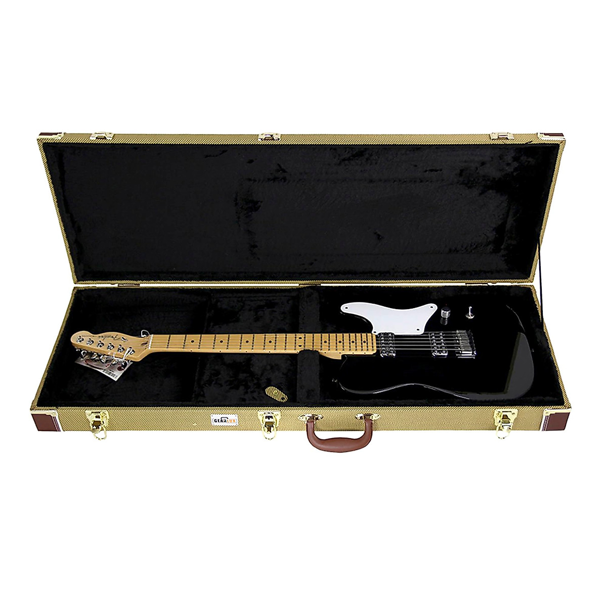 Gearlux Rectangular Electric Guitar Hard Shell Wood Case for Standard-Size Guitars Including Fender Strat/Tele - Tweed