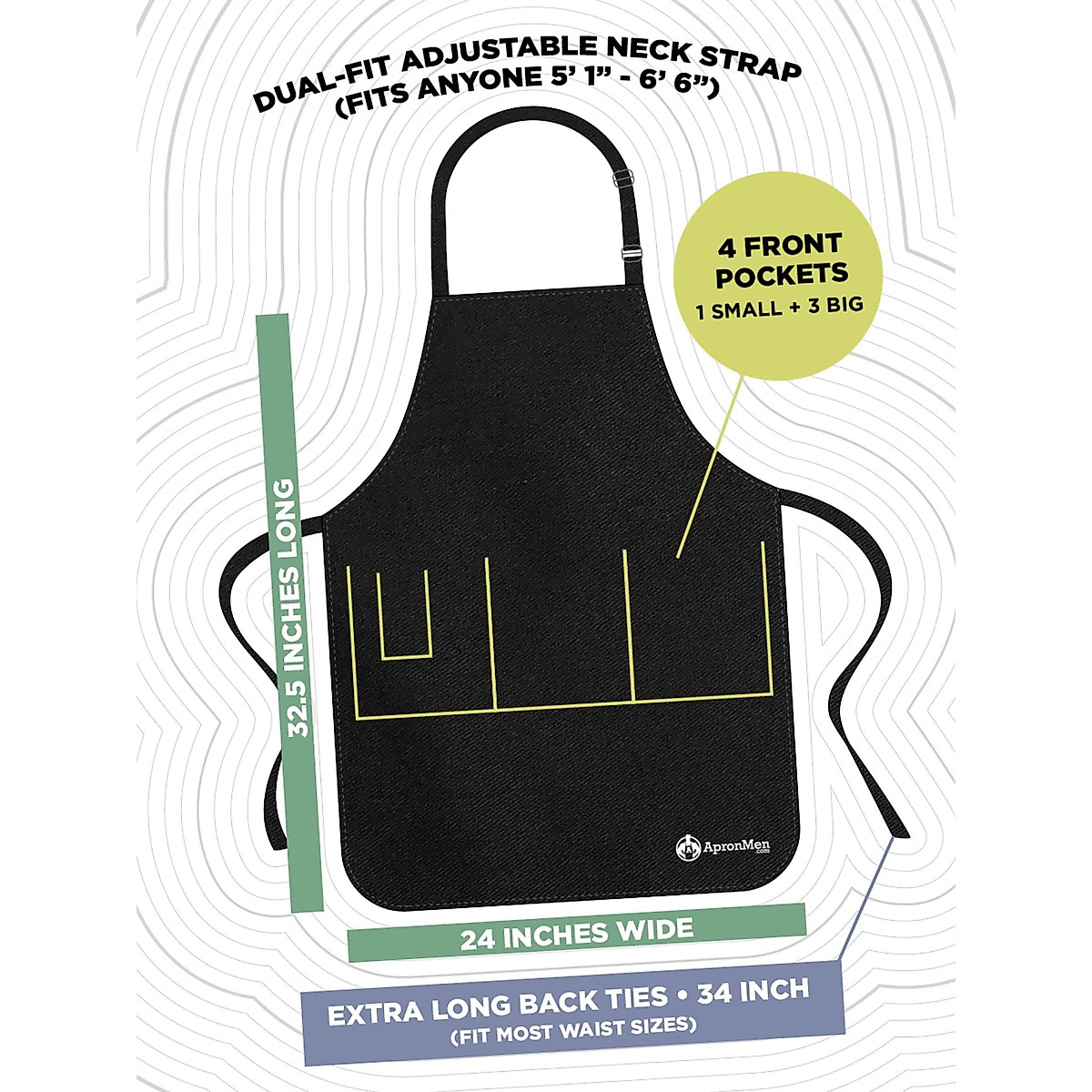 ApronMen, The Grill Ninja BBQ Grilling Funny Aprons For Men With Adjustable Straps One Size Fits All Cooking Aprons With Pockets - Professionally Printed Gifts For Dad