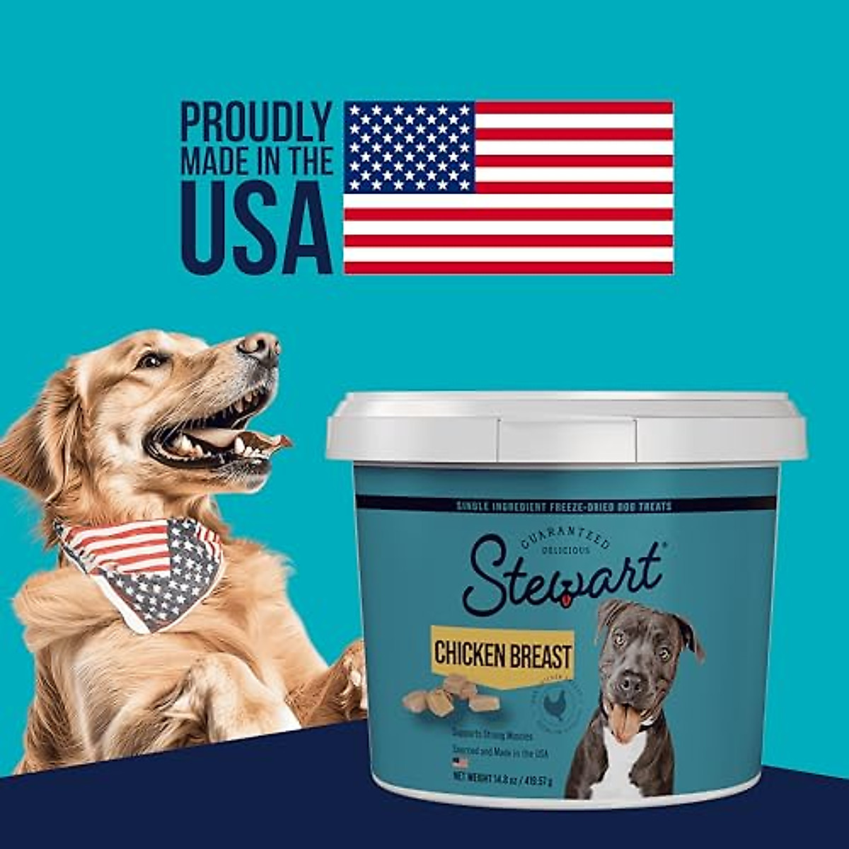 Stewart Single Ingredient Freeze Dried Raw Dog Treats, Chicken Breast, 3 Ounce Resealable Pouch, Training Treats or Meal Topper for All Size Dogs, High Protein, Grain-Free, Gluten-Free