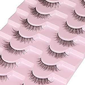 Fake Eyelashes Natural Short Cat Eye Lashes Clear Band Fluffy Wispy False Eyelashes 8 Pairs by Yawamica