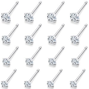 Lsnevsie Nose Rings Studs for Women 20G 316L Surgical Stainless Steel Straight Silver Opal Hypoallergenic Nose Nostril Stud Ring Pin Bone Body Piercing Jewelry for Men Diamond CZ 1.5mm 2mm 2.5mm 3mm
