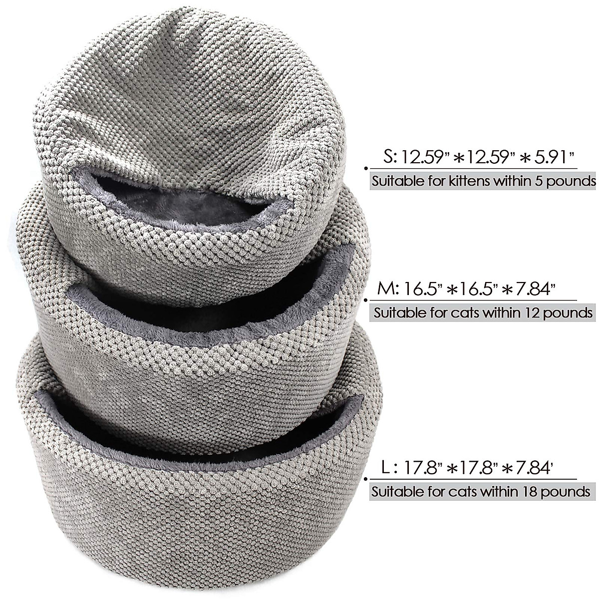 Winsterch Washable Warming Cat Bed House,Round Soft Cat Beds for Indoor Cats,Calming Pet Sofa Kitten Bed,Small Cat Pet Covered Cat Cave Beds Puppy Bed for Small Dogs (Gray)