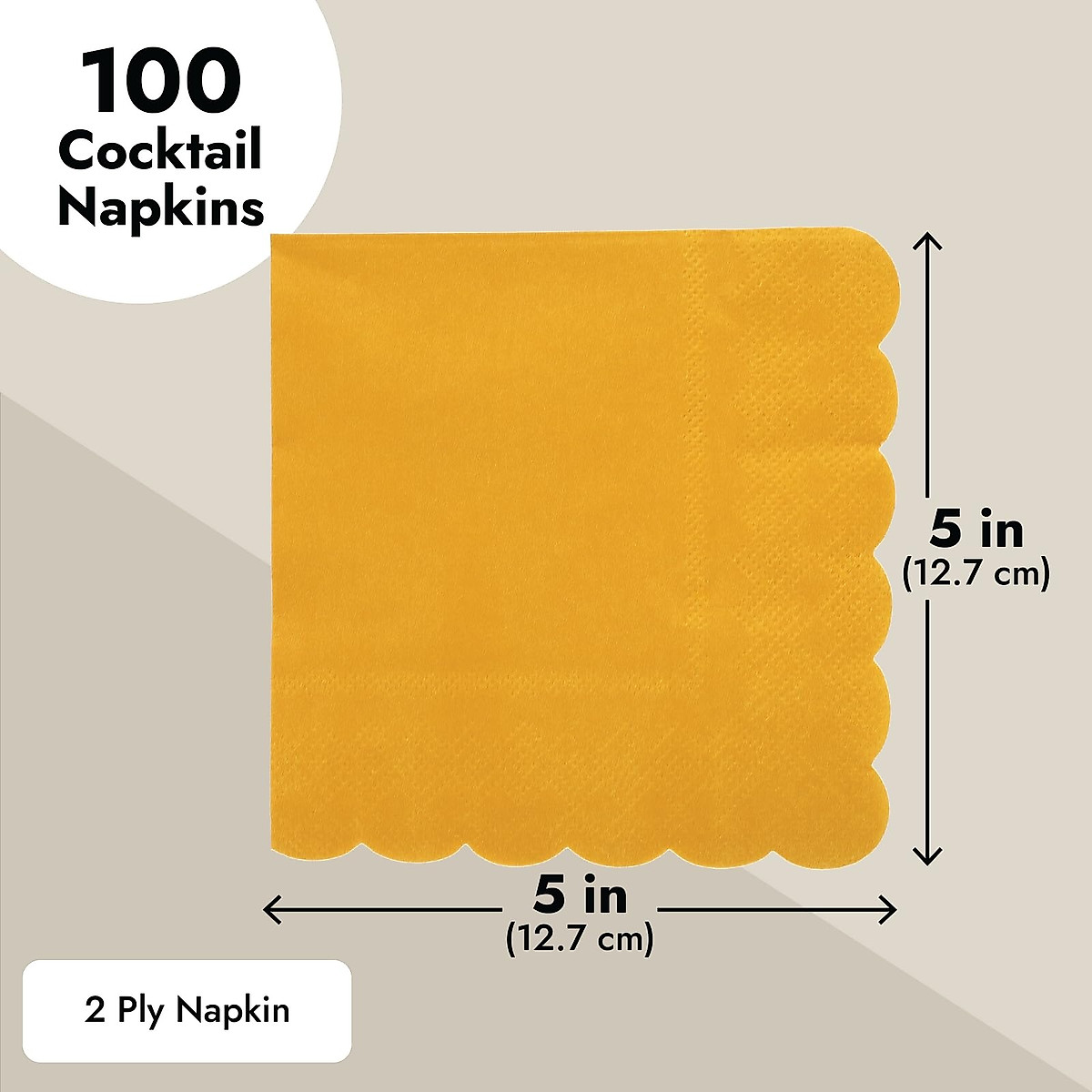 Juvale 100 Pack Mustard Yellow Paper Napkins - Scalloped Cocktail Napkins, Disposable for Wedding, Birthday Party (5x5 In)
