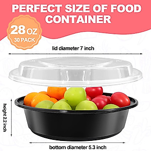 Meal Prep Container,30 Pack Food Prep Containers,28 oz Meal Prep Bowls with Lids,Reusable Food Containers with Lids,Round Plastic Lunch Containers,BPA-Free,Stackable,Microwave/Dishwasher/Freezer Safe