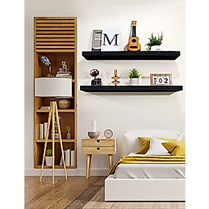 Annecy Floating Shelves Set of 2, 36" L x 6.8" D Black Floating Shelves for Wall Storage,Soild Wood Floating Shelf for Bathroom, Living Room,Kitchen,Rustic Shelves for Wall Décor