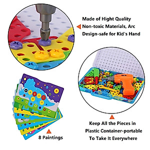 Drill Set Building Blocks, 224 Pieces Mosaic Drill Set for Kids,STEM Learning Educational Toys, Educational Construction Building kit for Boys Girls Toys Age 3 4 5 6 7 8 Years Old