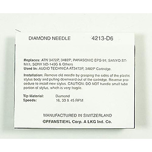 Phanstiehl Diamond Needle Stylus for Audio-Technica ATN-3472P 3482P Panasonic EPS-91 Sanyo ST-M11 Sony ND-145G: 4213-D6