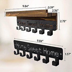 Iswabard Mail Holder with Key Hooks Key Holder for Wall Key Holder with Wooden Shelf, 6 Hooks, Key and Mail Holder Wall Mount Keys Holder on Wall Key Hanger Wall Mount (Brown)