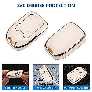 Jimtyee for GMC Key Fob Cover with Leather Lanyard Keychain Key Fob Case Shell Protection for Chevy Silverado Tahoe Suburban GMC Sierra Yukon Smart Remote Key Protector(White)
