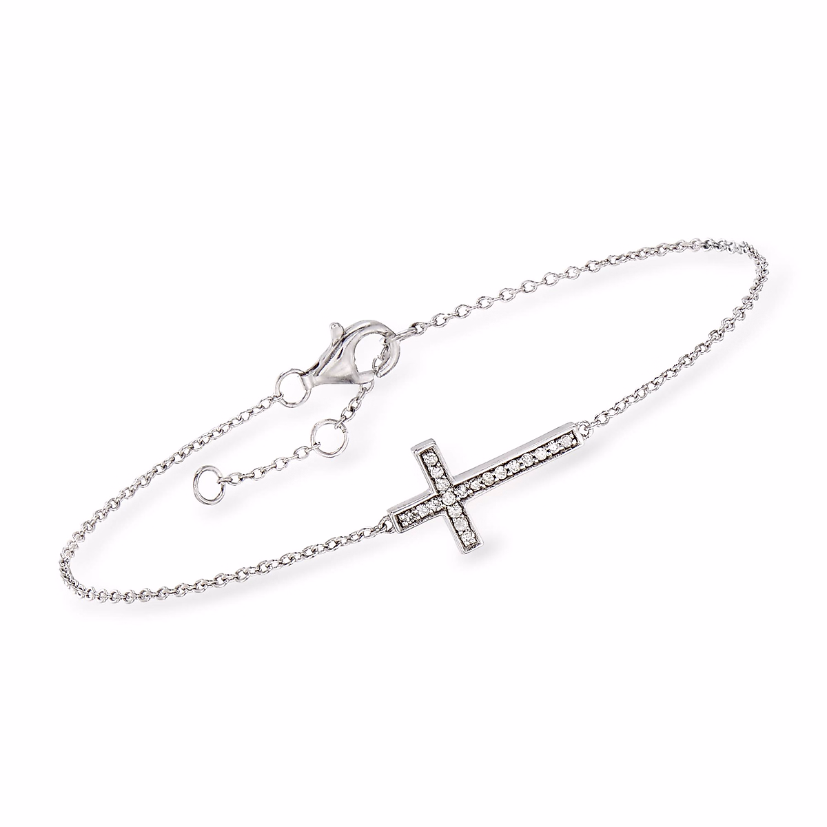Ross-Simons 0.10 ct. t.w. Diamond Sideways Cross Bracelet in Sterling Silver. 7 inches