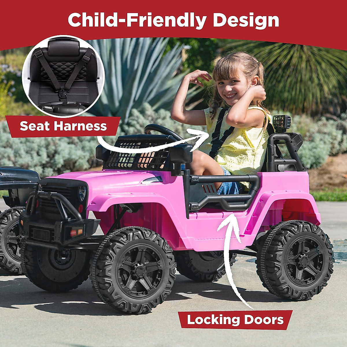 Best Choice Products 12V Kids Ride On Truck Car w/Parent Remote Control, Spring Suspension, LED Lights, AUX Port - Pink