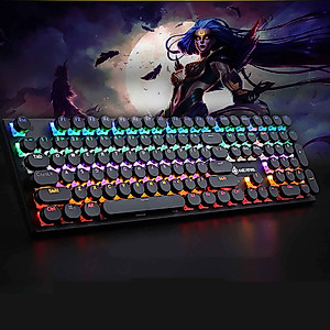 Round Keycap Retro Mechanical Keyboard 108-Key Internet Cafe Gaming Computer Keyboard, Full-Key Conflict-Free, Suitable for PC, Computer and Laptop
