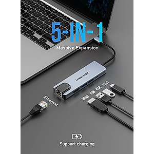 USB C Hub Adapter, Lemorele 5-in-1 USB C Dongel Multiport Adapter with 4K HDMI, 1000M Ethernet, 2 USB 2.0 Ports, 100W USB C PD Charging for MacBook M1 Air/Pro, iPad M1, Switch, XPS15, Windows