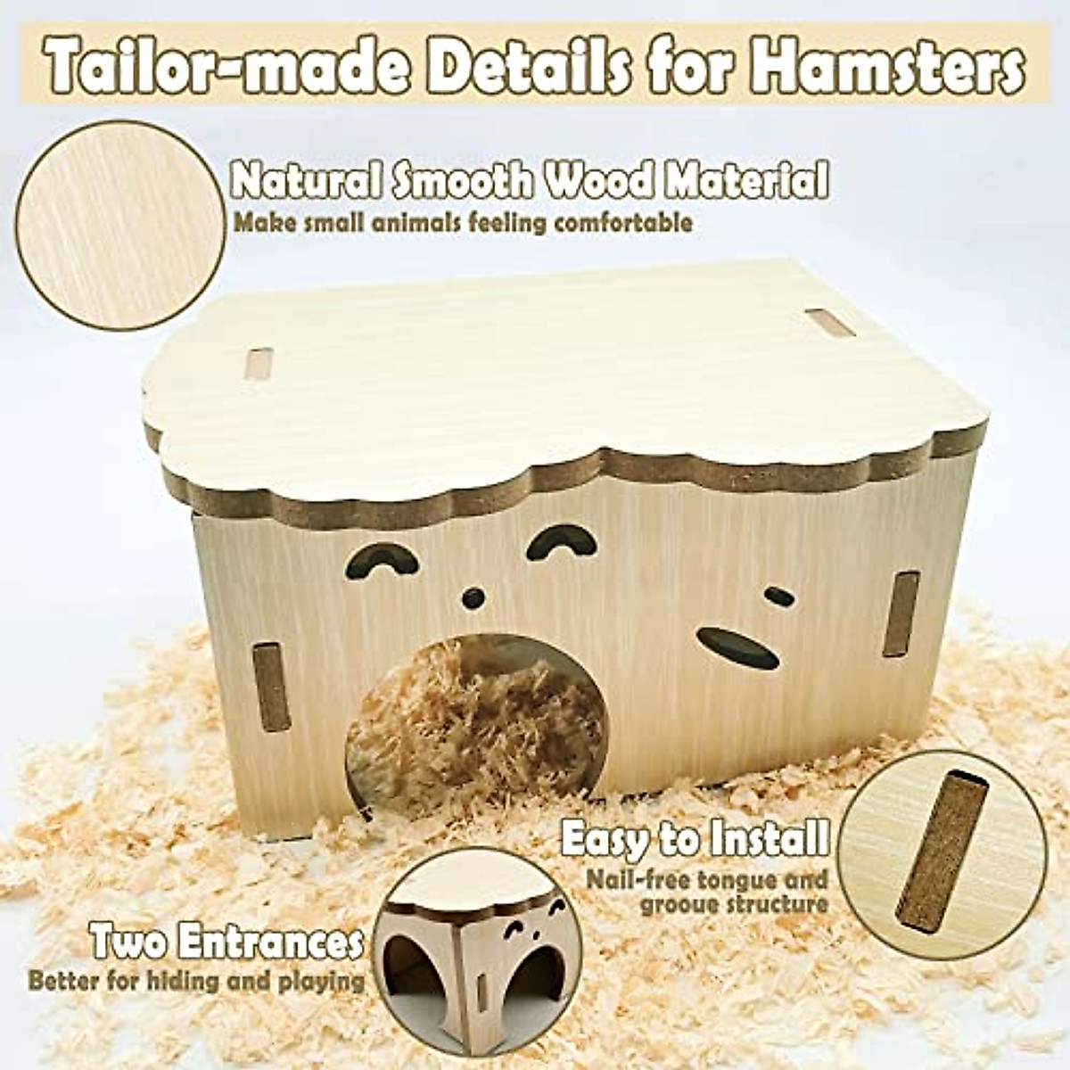 kathson Hamster Hideout Wooden Dwarf Hamster House Cute Syrian Hamster Hideout Hamster Sleeping House Detachable Handmade Hamster Hut Hide