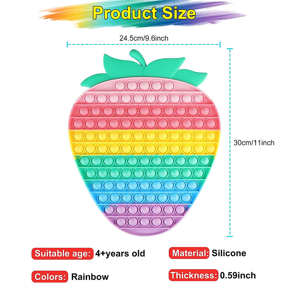 Pop Fidget Sensory Toys, Big Size Jumbo Strawberry Pop Toys Huge 112 Bubbles Push it Bubble Toy Cute Colourful Game Anxiety Stress Reliever Silicone Squeeze Toy Pop Sound for Girls Kids Adults Gifts