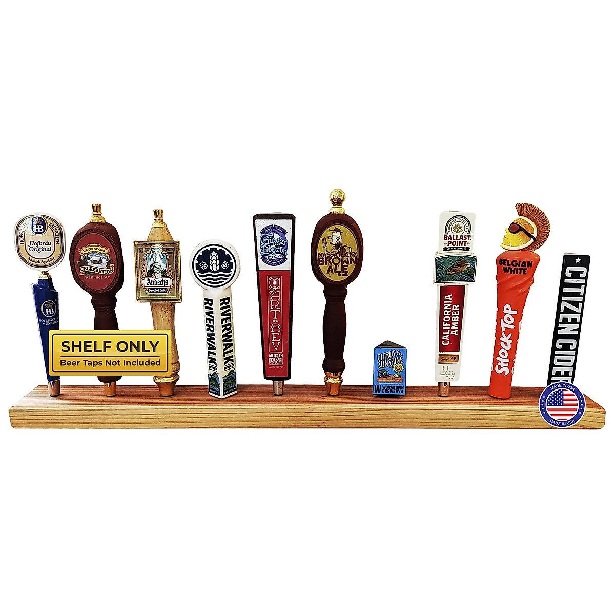 Tap Handle Holder Display Floating Shelf | Wall-Mounted Tap Handle Display Shelf Constructed from Reclaimed Redwood | Beer Tap Holder for 10 Tap Faucet Handles | Made in USA (10 Tap Handles)