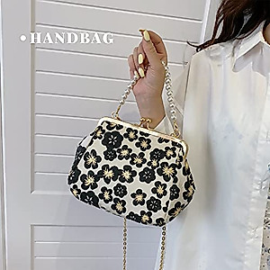 Oweisong Kiss Lock Shoulder Bag for Women Vintage Floral Top Handle Handbag Shell Satchel Purse Crossbody Tote