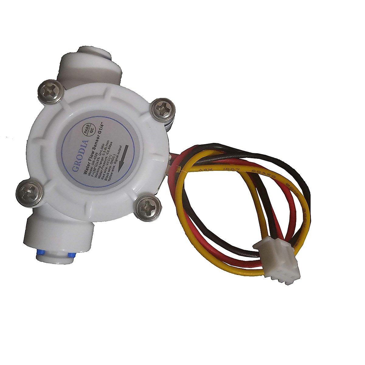 GREDIA 1/4" Quick Connect Water Flow Sensor Food-Grade Switch Hall Effect Flowmeter Fluid Meter Counter 0.3-6L/min (Pack of 2）