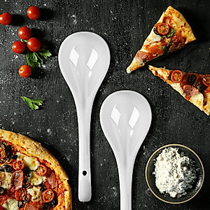 Artena Soup Ladle Set Of 2, 10.5 Inch White Ceramic Ladle Spoon, Ladles For Serving, Big Soup Spoons, Asian Soup Spoons, Chinese Soup Spoons, Long Handle Spoon, Deep Oval Hook Design, Dishwasher Safe