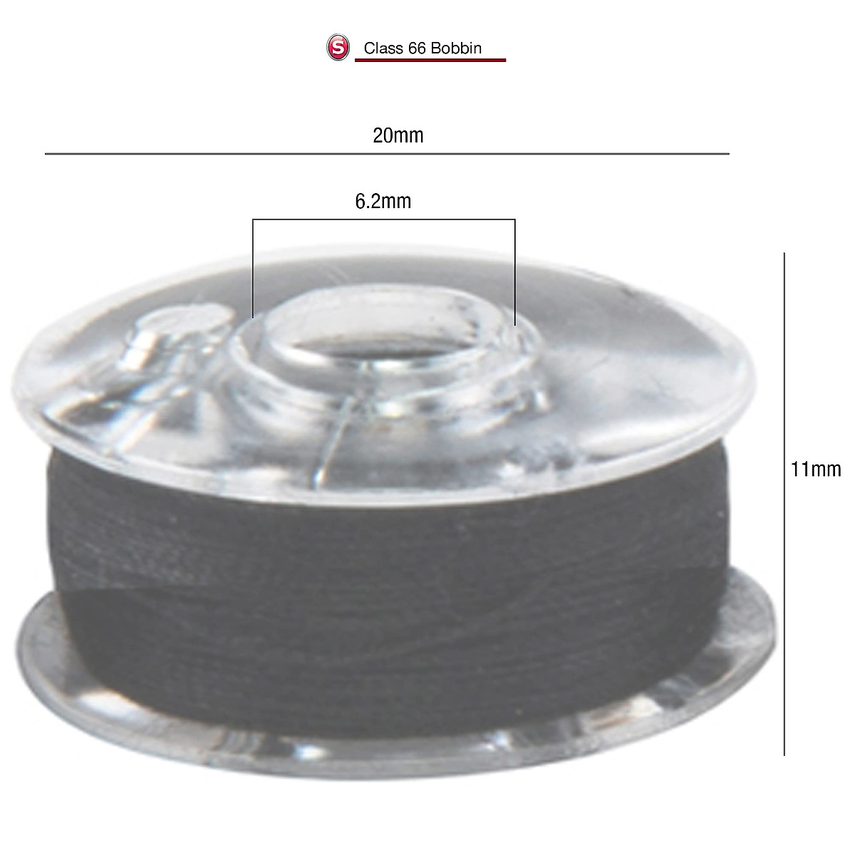 SINGER 30027 Class 66 Threaded Bobbins, Transparent, Black & White, 12-Count,