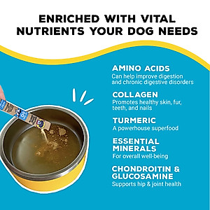 Brutus Bone Broth for Dogs - Bone Broth Powder with Chondroitin Glucosamine & Turmeric - Human Grade Dog Food Toppers for Dry Food & Picky Eaters - 10 Stick (Beef)