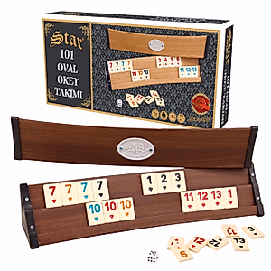 LaModaHome Premium Curved Rummy, Okey, 101 Game Set, Portable Bag, Unscratchable Tiles and Racks, Outdoor and Indoor Game for Family & Friends, Classic Travel Tabletop Fun - Brown
