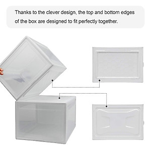 Homde Reinforced Shoe Boxes Pack of 3 Stackable Shoe Storage Rack White Frame with Clear Body (Large)